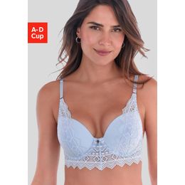 s.Oliver Damen Push-up-BH "Romane", Gr. 75, blau, Spitze, Obermaterial: 54% Polyamid, 37% Polyester, 9% Elasthan, BHs, mit B&uuml;gel und graphischer