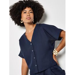 Apricot Damen Shirtbluse "Leichtes Shirt mit V-Ausschnitt", blau, Gr. 34, uni, gewebt, Obermaterial: 96% LyocellTENCEL LyoT. 4% Leinen LI., Blusen,
