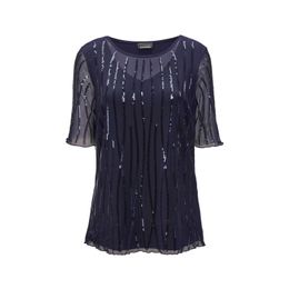 GOLDNER Damen Langarm-Poloshirt "Kurzgr&ouml;&szlig;e Mesh-Shirt mit integriertem Jerseytop", blau, festlich, Gr. 22, Obermaterial: 90% Polyamid PA. 10%