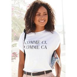 Buffalo Damen T-Shirt, wei&szlig;, Gr. 44, Jersey, Obermaterial: 100% Baumwolle, Shirts, mit Print, Kurzarmshirt aus Baumwolle, lockere Passform