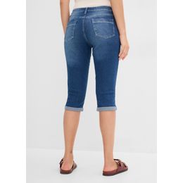 bonprix Damen Caprijeansblau used (l&auml;nge: regul&auml;r), Gr. 50, Obermaterial: 82% Baumwolle, 17% Polyester, 1% Elasthan, Jeans, mit Stretch-Anteil,