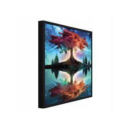 WALLARENA Bild mit Rahmen Baum in Blau | Gr.: 120 x 80 cm