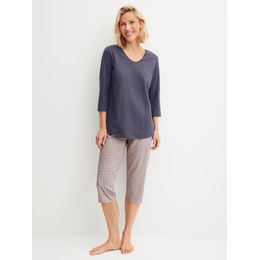 Calida Damen Schlafanzug "Blooming Nights", Gr. XS, blau, Single Jersey, Obermaterial: 100% Baumwolle, Homewear-Sets, V-Ausschnitt, Baumwolle, weich,