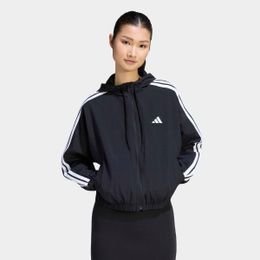 Damen Windbreaker "ESSENTIALS 3-STREIFEN WOVEN", schwarz-wei&szlig;, Gr. XL, adidas Sportswear, Obermaterial: 100% Polyamid, Jacken