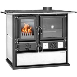 Festbrennstoffherd "Cook Premium Perl White", schwarz, Kamin&ouml;fen, K&uuml;chenofen, Ofenherd zum Heizen, Kochen & Backen