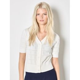 Apricot Damen Cardigan "Pointelle-Strickcardigan", wei&szlig;, Gr. 36, uni, Strick, Obermaterial: 100% Baumwolle CO., Strickjacken, mit Streifen