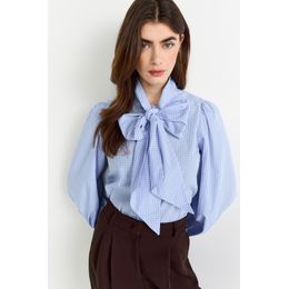 RICHROYAL Damen Karobluse, blau, Gr. 38, Web, Obermaterial: 100% Baumwolle, Blusen, mit Schleifenkragen, femininer Schnitt, Puff&auml;rmel