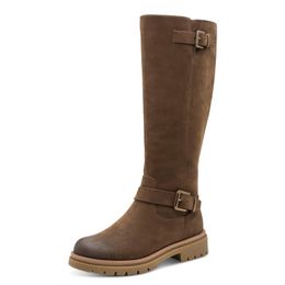 Marco Tozzi Damen Winterstiefel, Gr. 39, braun, Nubuklederimitat, unifarben, used, Basic, Schuhe, Blockabsatz, Langschaftstiefel mit Zierschnallen