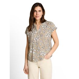 Tom Tailor Damen Kurzarmbluse, beige, Gr. 38, gemustert, Web, Obermaterial: 82% Viskose, 18% Polyamid, Blusen, Sommerbluse mit floralem Muster