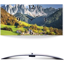 Wanduhr Artland, B:50cm H:25cm T:0,3cm, gr&uuml;n, Wohnzimmer, Wanduhren, "Alpen Berge Santa Maddalena", wahlweise mit Quarz- oder Funkuhrwerk, lautlos