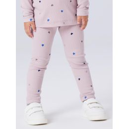 name it M&auml;dchen Leggings "NMFNUTTI LEGGING NOOS", lila, Gr. 110, bedruckt, Rippware, Obermaterial: 57% Baumwolle, 38% Modal, 5% Elasthan, Hosen, aus