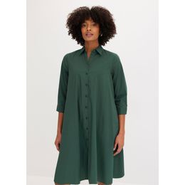 bonprix Damen Hemdblusenkleid, gr&uuml;n, Gr. 46, Obermaterial: 61% Baumwolle, 34% Polyester, 5% Elasthan, Kleider, A-Linien-Passform, 3/4-&Auml;rmel, mit