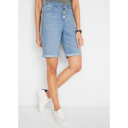 bonprix Damen Bermudas, blau, Gr. 40, Web, Obermaterial: 82% Baumwolle, 17% Polyester, 1% Elasthan, Hosen, aus Baumwolle, Polyester und Elasthan,