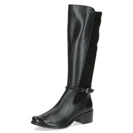 Caprice Damen Stiefel, Gr. 37,5, schwarz, Leder, Textil, unifarben, Schuhe, Blockabsatz, Langschaftstiefel, Businessstiefel mit Flechtband