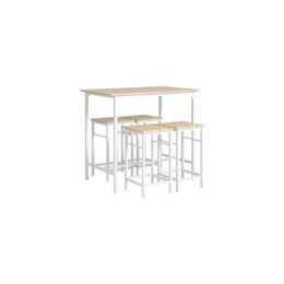 sobuy Bartisch-Set mit 4 Hockern, 5-teilig Holzfarbe 100x60x87cm Industriell