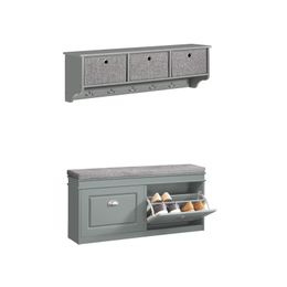 sobuy Schuhbank mit 2 T&uuml;ren Hellgrau 104x24x52cm Funktional