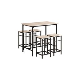 sobuy Bartisch-Set mit 4 Hockern, 5-teilig Holzfarbe 100x60x87cm Industriell