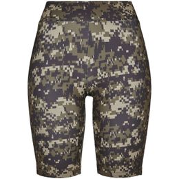 Urban Classics Damen Stoffhose "Urban Classics Damen Ladies High Waist Camo Tech Cycle Shorts", gr&uuml;n, Gr. S, 77% Polyester, 23% Elasthan, Hosen