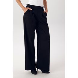 Damen Schlupfhose, schwarz, Gr. 48, Aniston SELECTED, unifarben, Jersey, Obermaterial: 68% Polyester, 30% Viskose, 2% Elasthan, Hosen, mit Bundfalten