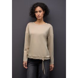 Street One Damen Langarmshirtsanded beige, Gr. 44, unifarben, Stoff, 46% Modal, 46% Polyester, 8% Elasthan, Shirts, mit Tunnelzug am Saum
