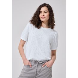 Damen Spitzenshirt, wei&szlig;, Gr. 46, STREET ONE STUDIO, unifarben, Web, 95% Baumwolle, 5% Elasthan, Shirts, mit Spitze