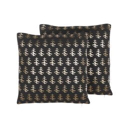 Beliani 2er-Set Dekokissen LEROY in Schwarz/Gold | Gr.: onesize
