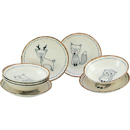Creatable Teller-Set "Freunde des Waldes Bunt, Teller Set 8-tlg.", 8, beige, Geschirr-Sets, Tiermotive, skandinavischer Stil, unregelm&auml;&szlig;iger brauner