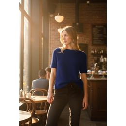 Damen Rundhalsshirt, blau, Gr. 34, STREET ONE STUDIO, unifarben, Stoff, 65% Polyamid, 23% Polyester, 12% Viskose, Shirts, soft und weich