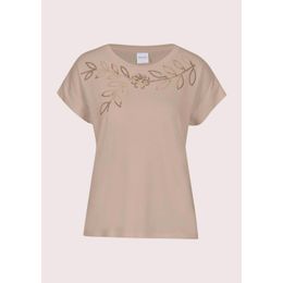 Madeleine Mode MADELEINE Damen Kurzarmshirt "Blusenshirt Elegantes T-Shirt mit Glanzeffekten", beige, Modern, Gr. 44, Obermaterial: 92% Viskose CV. 8% Elasthan EL.,