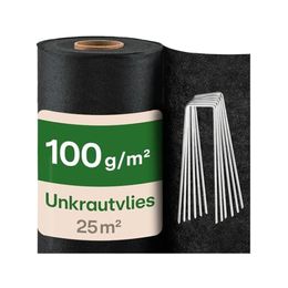 Praknu Unkrautvlies 100g/m&sup2; 25m&sup2; (1x25m) - 12 Erdanker UV-Stabil Rei&szlig;fest | Gr.: onesize