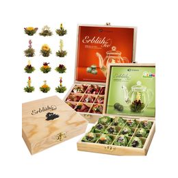 Creano 2er Set 12er Holzpr&auml;sentboxen Erbl&uuml;hTee Gr&uuml;ner + Wei&szlig;er Tee | Gr.: onesize
