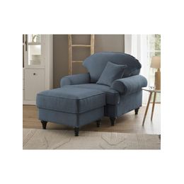 Furn.Design Sessel-Set blau Landhaus, Loungesessel inklusive Hocker | Gr.: onesize