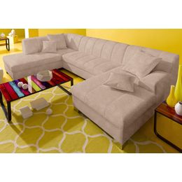 Wohnlandschaft DOMO collection, B:297cm H:75cm T:195cm, beige, Microfaser PRIMABELLE (100% Polyester);Struktur ( 85% Polyester, 15% Acryl);NaturLEDER