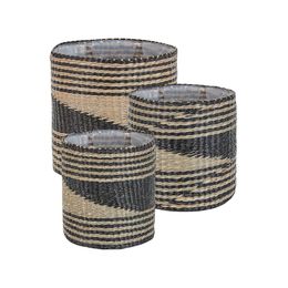 Beliani 3-tlg Indoor Blumentopf RATTAIL in /Schwarz/Beige | Gr.: onesize