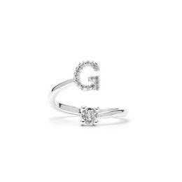 Luxenter Ring mit funkelnden Zirkonia-Steinen, silberfarben &ndash; Alphabet | Gr.: onesize