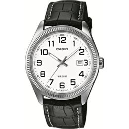 Damen Quarzuhr, schwarz, CASIO TIMELESS COLLECTION, Armbanduhren, Armbanduhr, Herrenuhr, Damenuhr, analog, Datum, Lederarmband