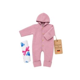 Kinderhaus Blaub&auml;r Baby-Overall mit Kapuze, Holzkn&ouml;pfen & Mulltuch Blaubaer in Rosenholz Melange | Gr.: onesize