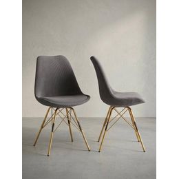 KADIMA DESIGN Esszimmerstuhl 2er Set Cara-Stoff K&uuml;chenstuhl mit goldenen in Anthrazit | Gr.: onesize
