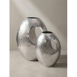 KADIMA DESIGN Deko Vase 2er Set Aluminium Silber mit Tragegriff Blumenvase Modern in Silbern | Gr.: onesize