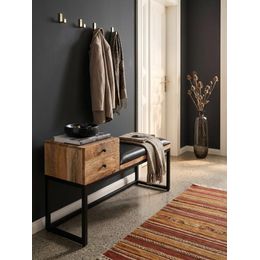 KADIMA DESIGN Sitzbank Ziegenleder / Massivholz Bank 100x60x35 cm im Retro Stil, | Gr.: onesize