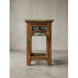 KADIMA DESIGN Shabby-Chic Beistelltisch Mangoholz: Schublade, Braun, 30 kg Traglast | Gr.: onesize