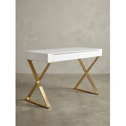 KADIMA DESIGN Hochglanz-Wei&szlig;er Schreibtisch, Goldene Beine, Modern, 2 Schubladen | Gr.: onesize