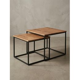 KADIMA DESIGN Industrie-Stil Wohnzimmertisch 2er Set, Holz & Metall, Quadratisch | Gr.: onesize