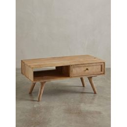 KADIMA DESIGN Couchtisch | Mango/Rattan, 90x40x45cm, Schublade | Gr.: onesize
