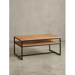 KADIMA DESIGN Vintage Industrial Couchtisch, Akazieholz & Eisen, 2 Ablagen, 15 kg | Gr.: onesize