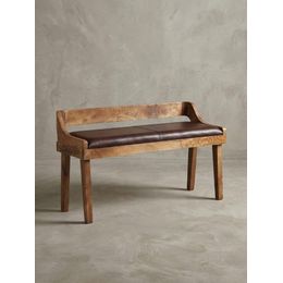 KADIMA DESIGN Sitzbank | Echtleder/Holz, 108x63x43cm, R&uuml;ckenlehne | Gr.: onesize