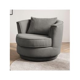 Furn.Design Drehsessel grau Web-Velours, Sessel 360&deg; drehbar inklusive Kissen | Gr.: onesize