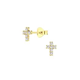 Alexander York Ohrstecker KREUZ Zirkonia in 925 Sterling Silber in Gold, 2-tlg. | Gr.: onesize