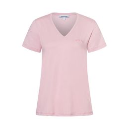 More & More More & More stretchiges V-Neck- Shirt, Schriftstickerei in new rose | Gr.: 34