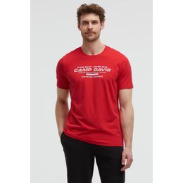 CAMP DAVID Herren Rundhalsshirt, rot, Gr. S, bedruckt, Single Jersey, Material: 95% Baumwolle, 5% Elasthan, Shirts, mit Necktape